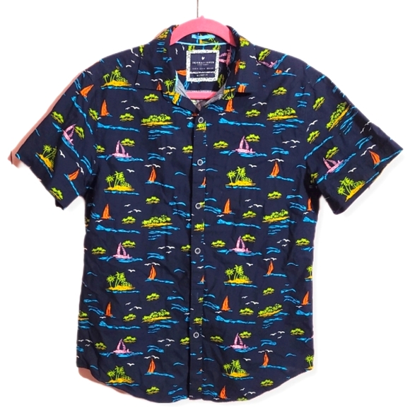 Ricky Singh | Shirts | Denim Flower Sailboat Palm Trees Buttondown ...